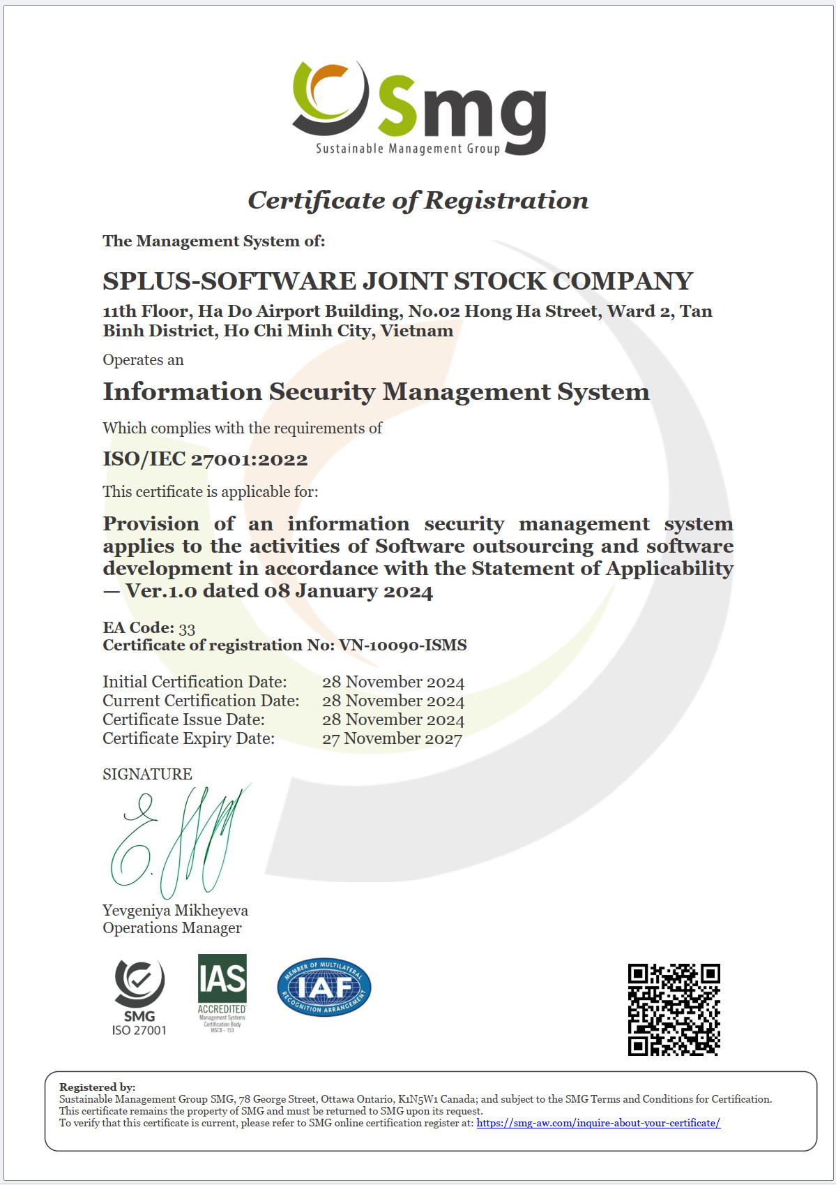 SPLUS-SOFTWARE UPGRADES INFORMATION SECURITY MANAGEMENT SYSTEM TO ISO ...